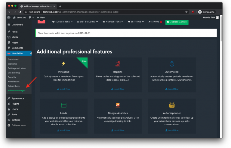 How to install the Addons Manager - TNP